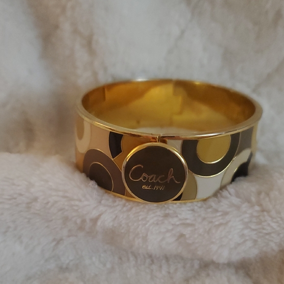Coach | Jewelry | Coach Gold And White Circular Pattern Bangle | Poshmark